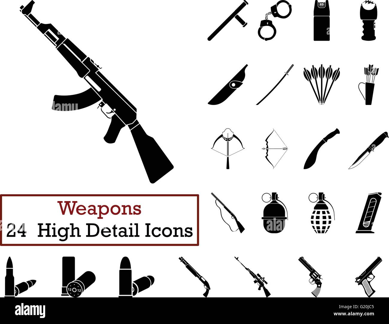 Set of 24 Weapon Icons in Black Color.Vector illustration Stock Vector ...