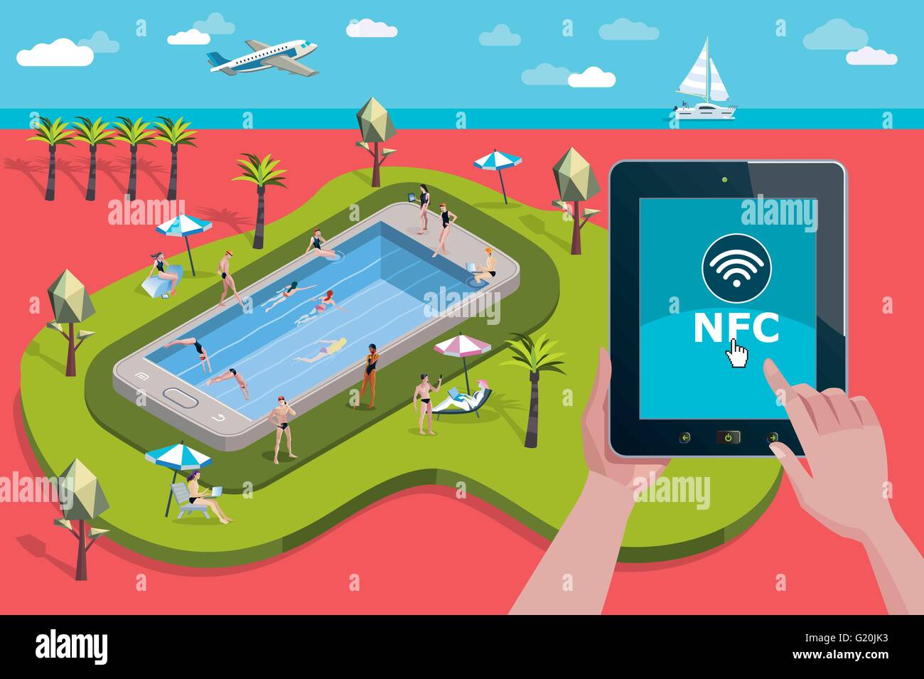 Tablet device in hands Stock Vector Images - Alamy