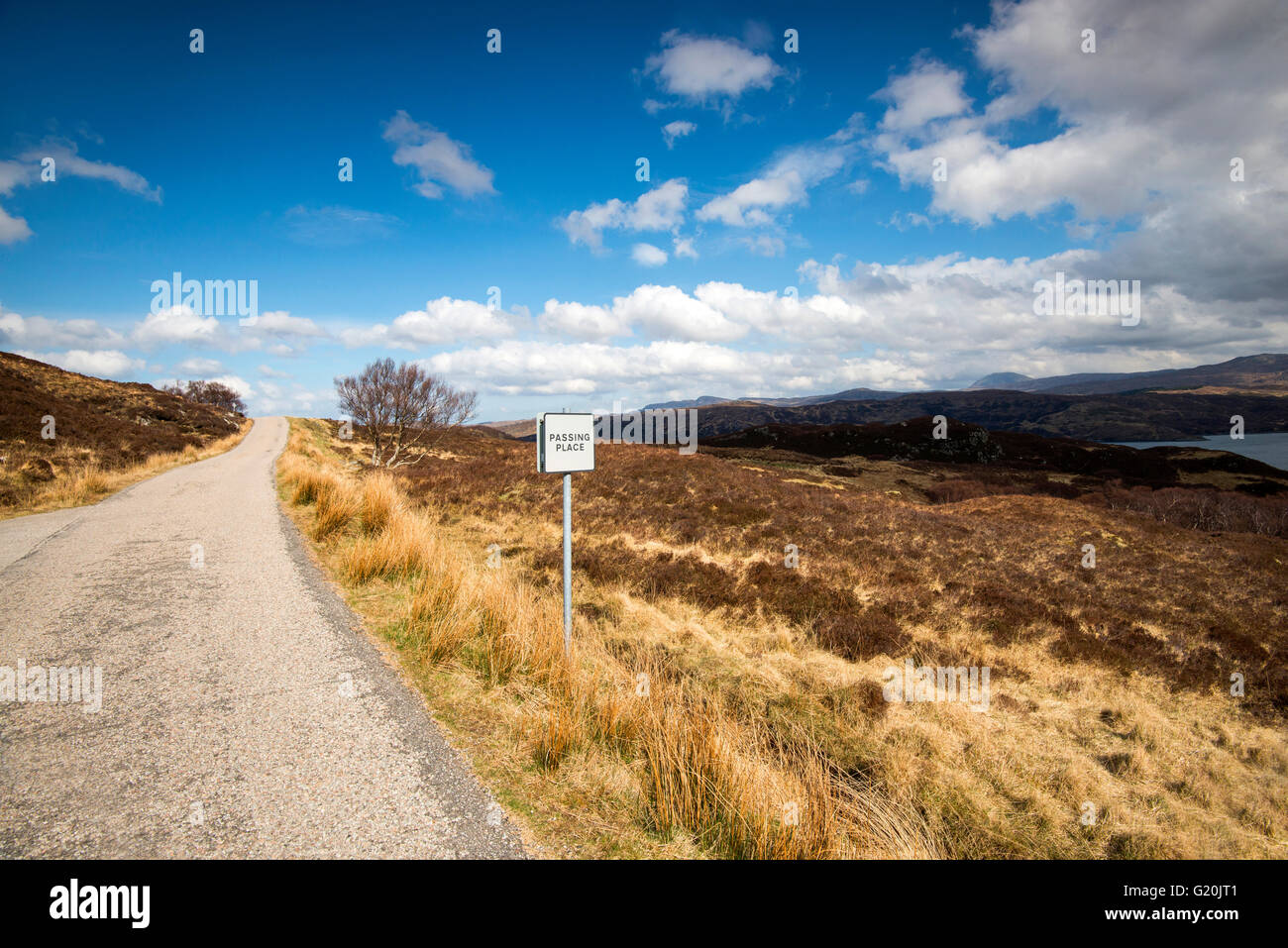Passing place on a single track road near Drumbeg, Assynt Sutherland ...