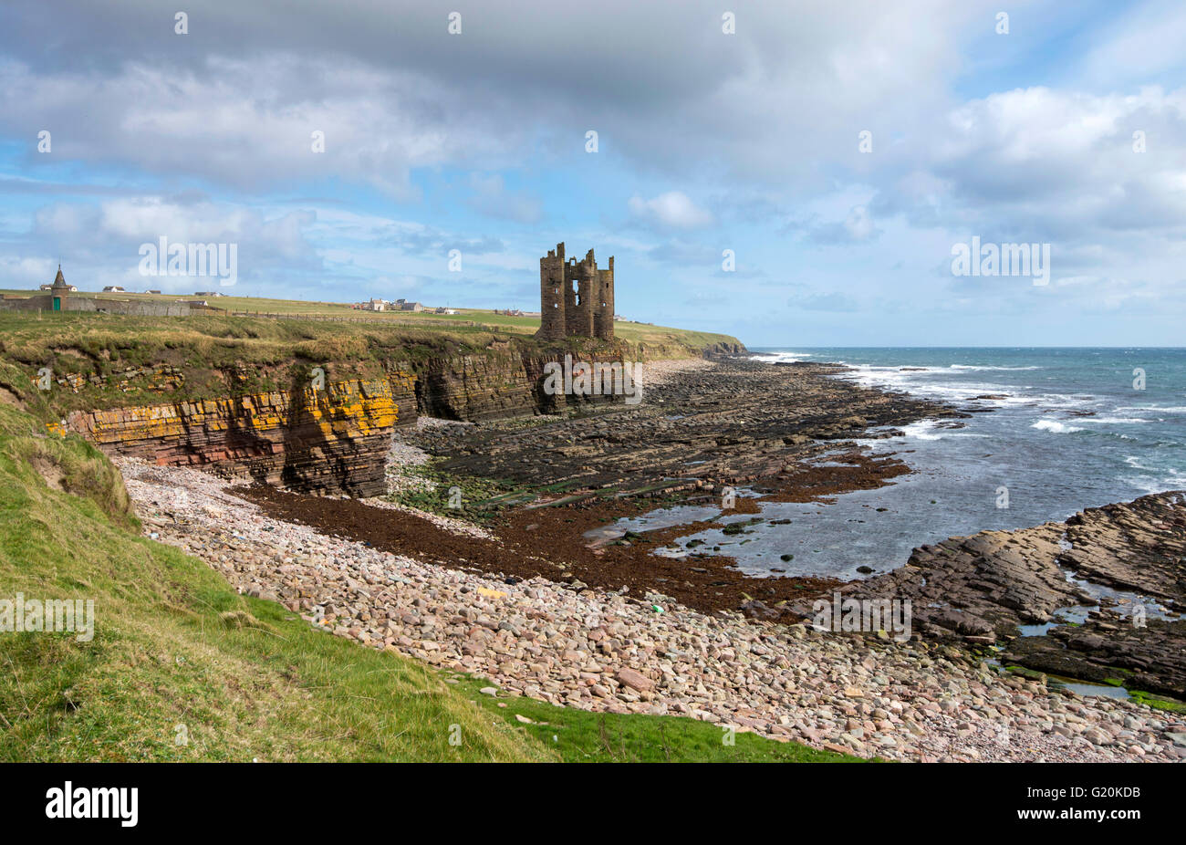 The partially ruined Keiss Castle, on the clifftops north of Keiss ...