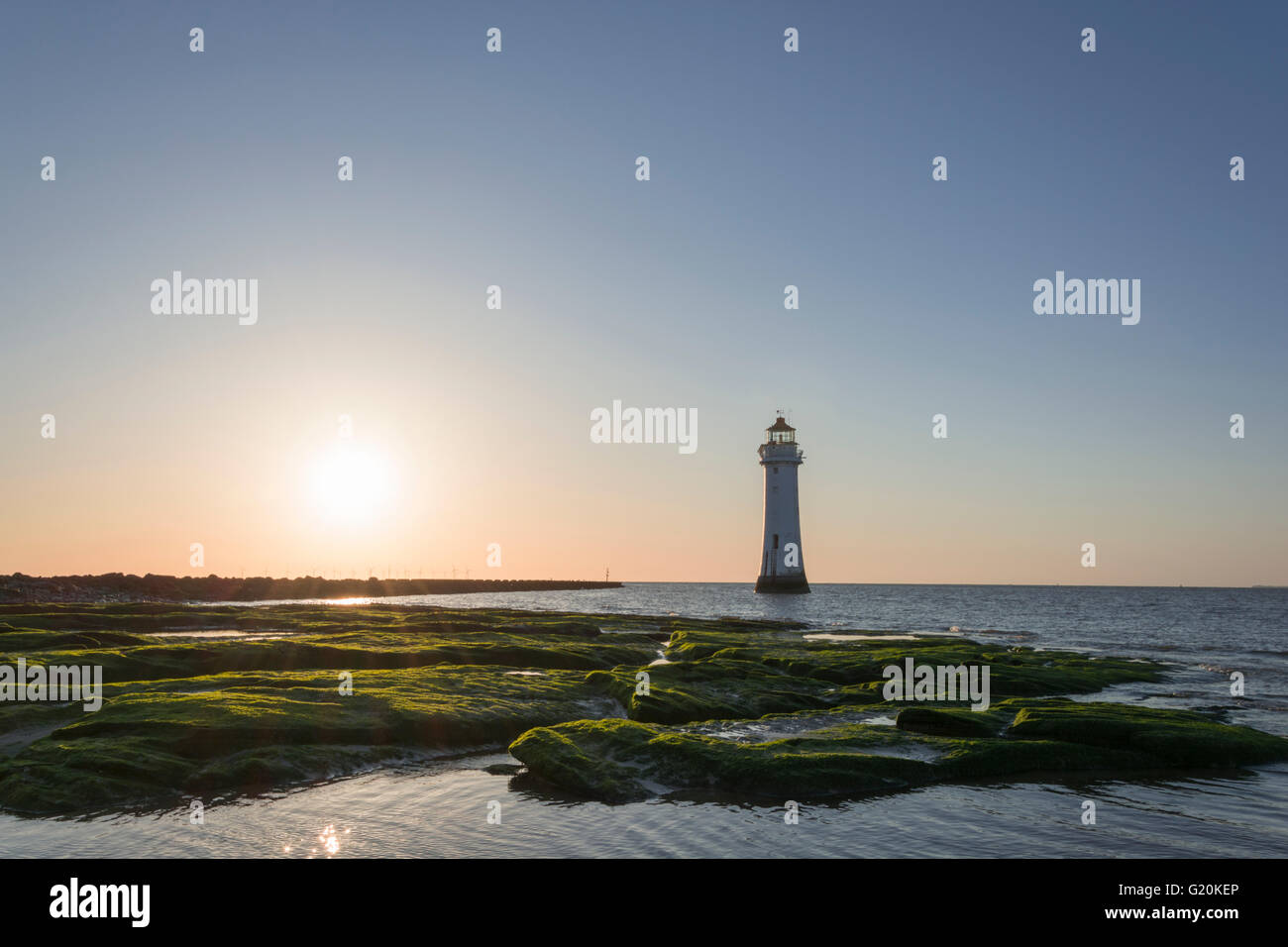 New Brighton and Perch Rock Lighthouse as sunset Stock Photo - Alamy