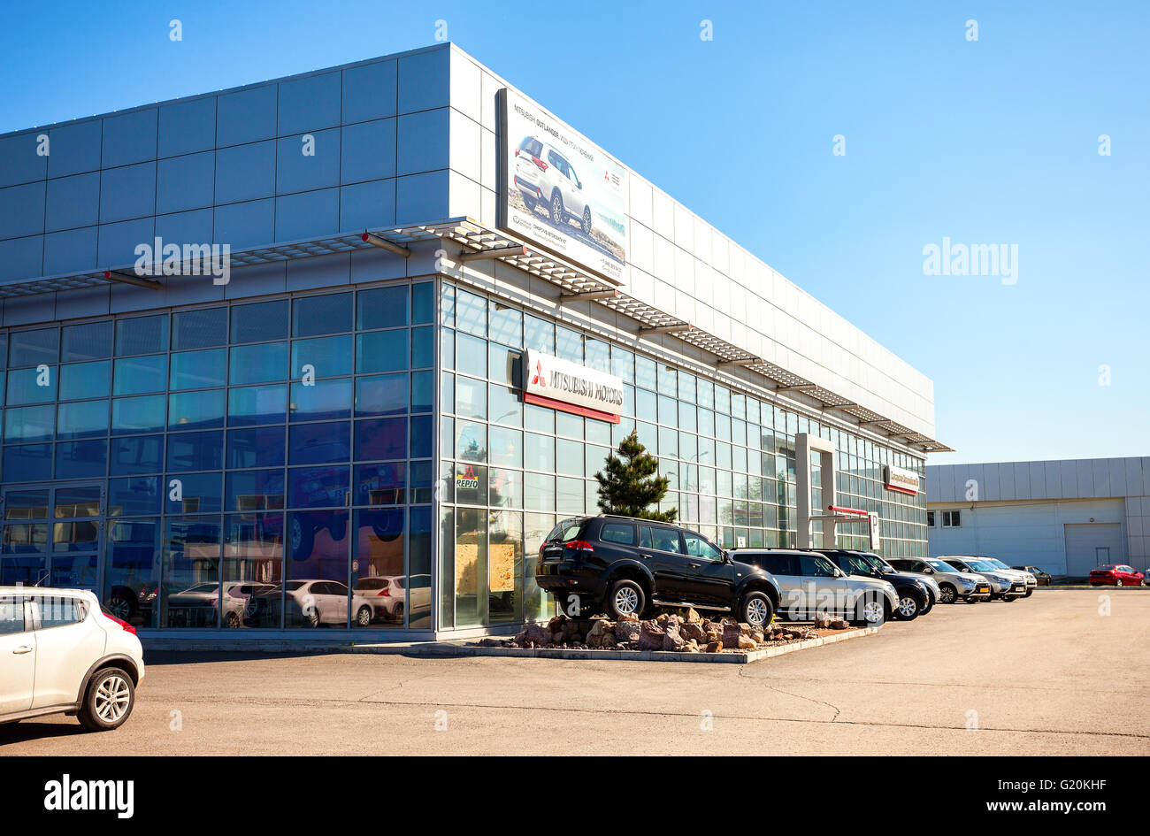 New cars parked up near the office building of official dealer ...