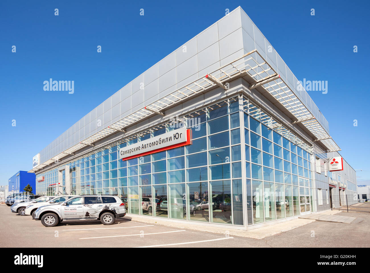 New cars parked up near the office building of official dealer ...