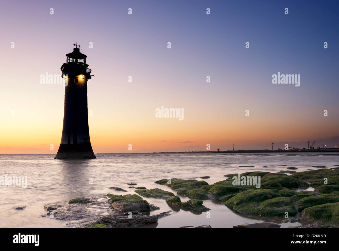 New Brighton and Perch Rock Lighthouse as sunset Stock Photo - Alamy