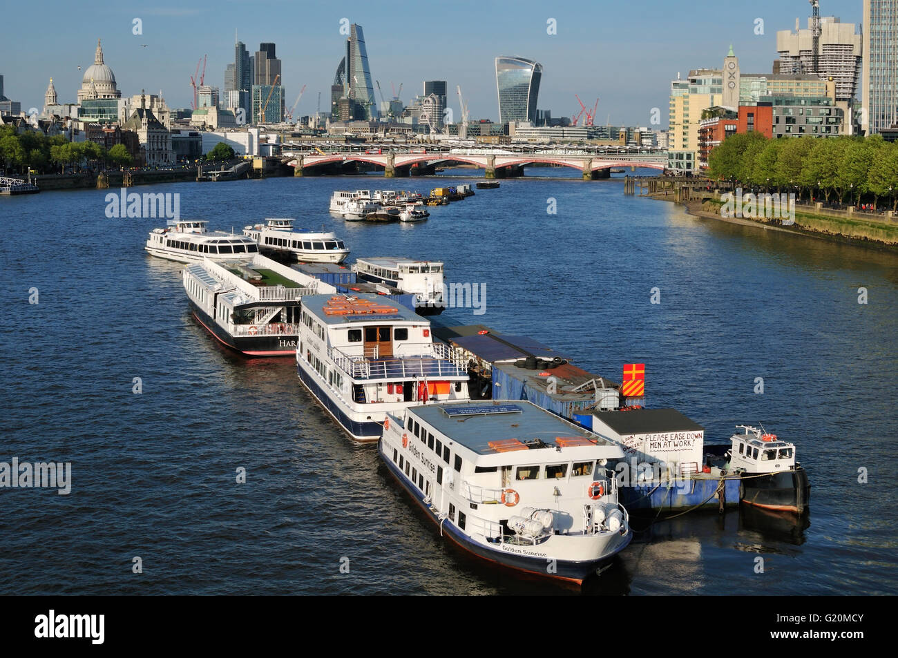 City of London and the River Thames from Waterloo Bridge, with river ...