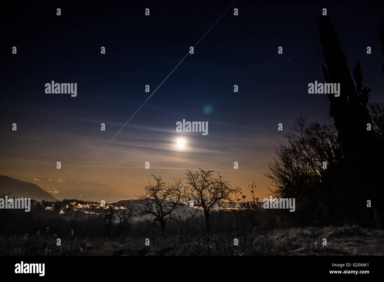 Clear night with moon Stock Photo - Alamy