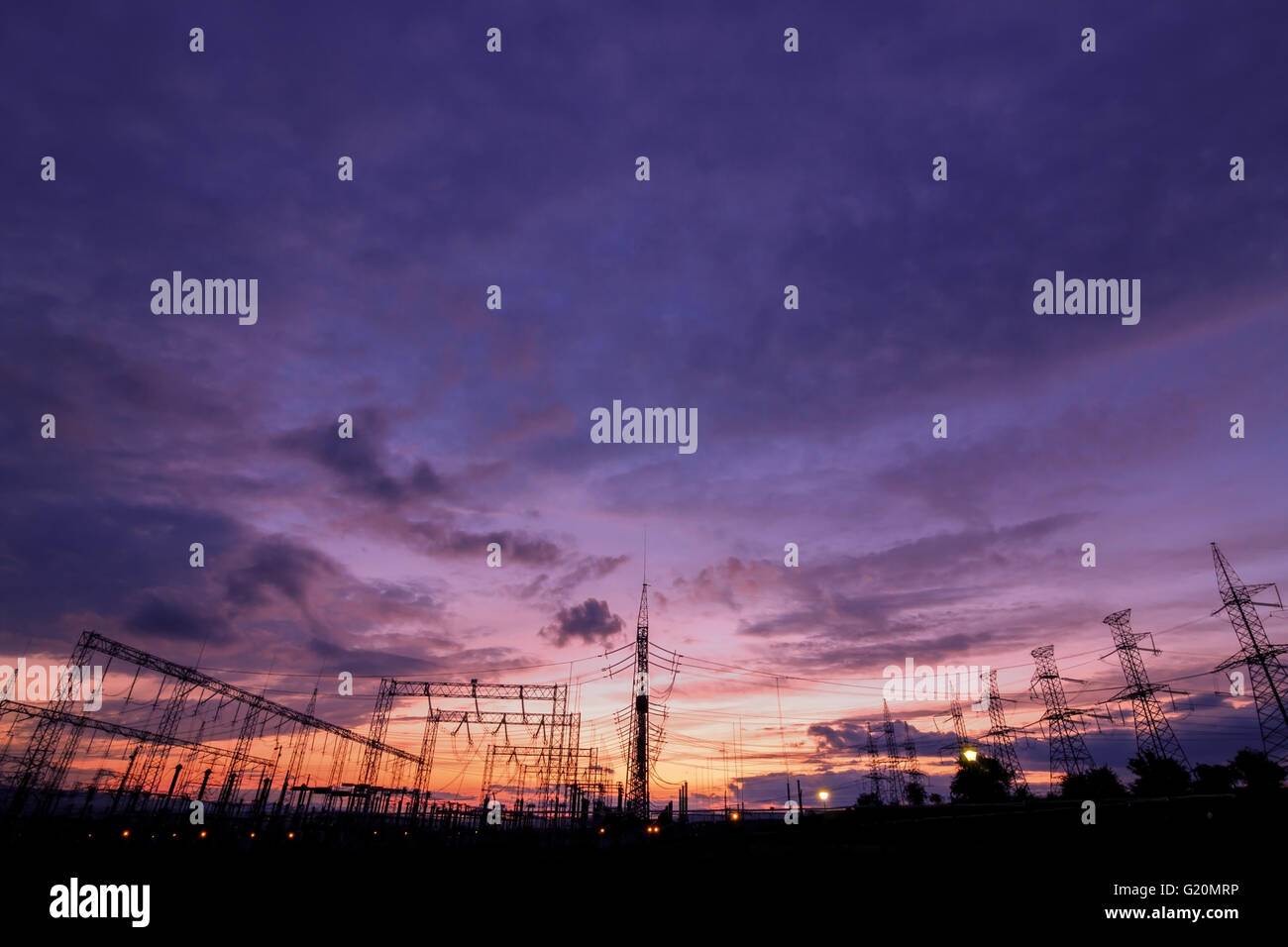 Electric power station at sunset with dramatic sky Stock Photo - Alamy