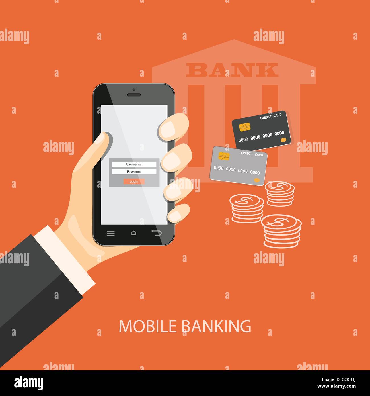 Flat design modern vector illustration concept of mobile banking, business investment, internet ...