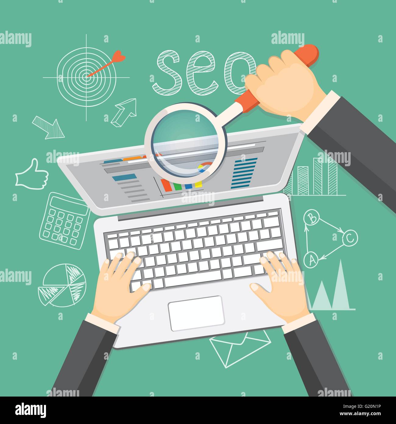 Flat vector illustration. Concept of seo technology for business ...