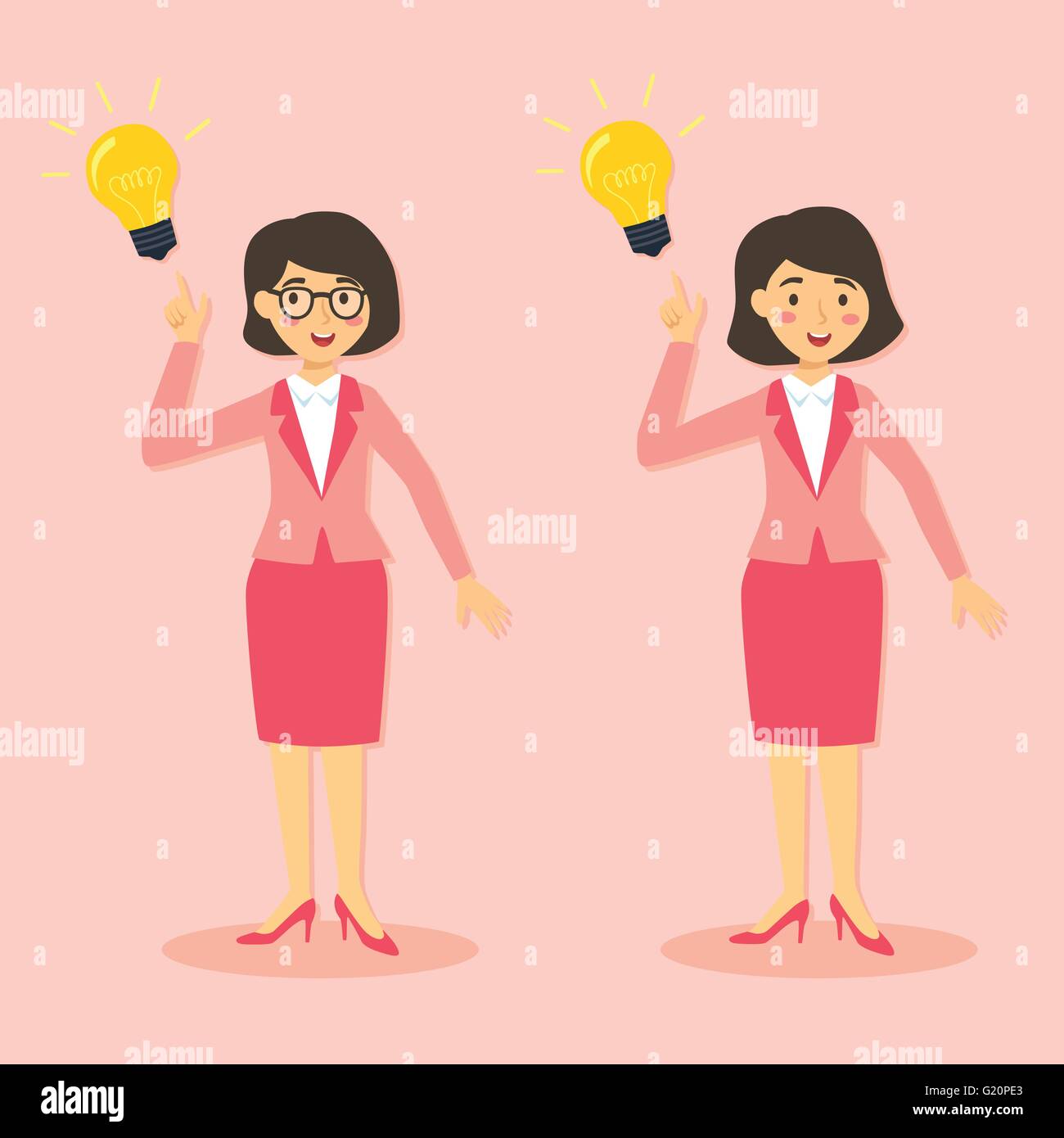 Businesswoman get idea symbol with light bulb on pink background vector ...