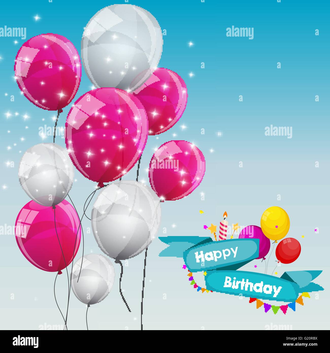 Happy Birthday Card Template with Balloons Vector Illustration Stock ...