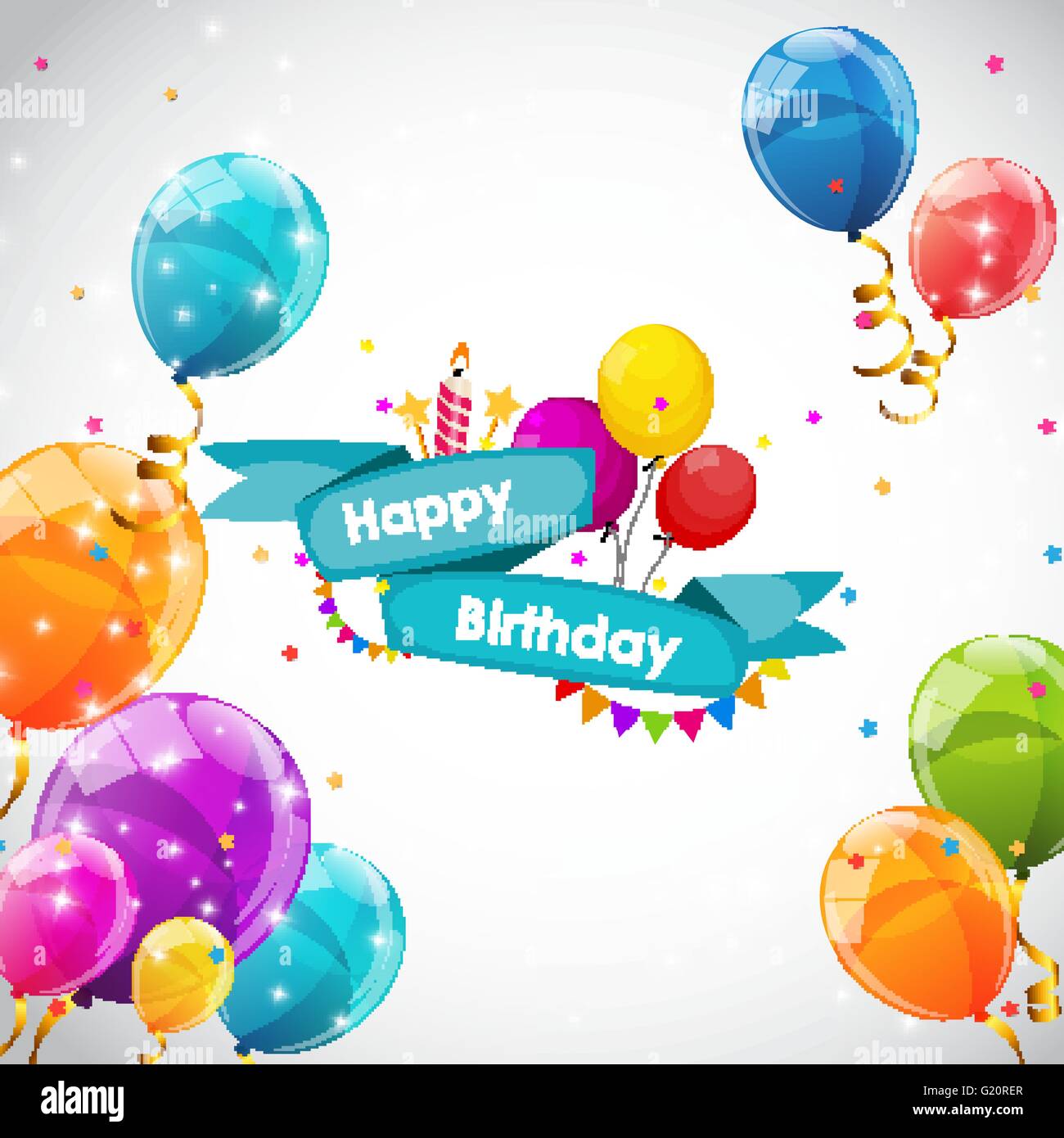 Happy Birthday Card Template with Balloons Vector Illustration Stock ...
