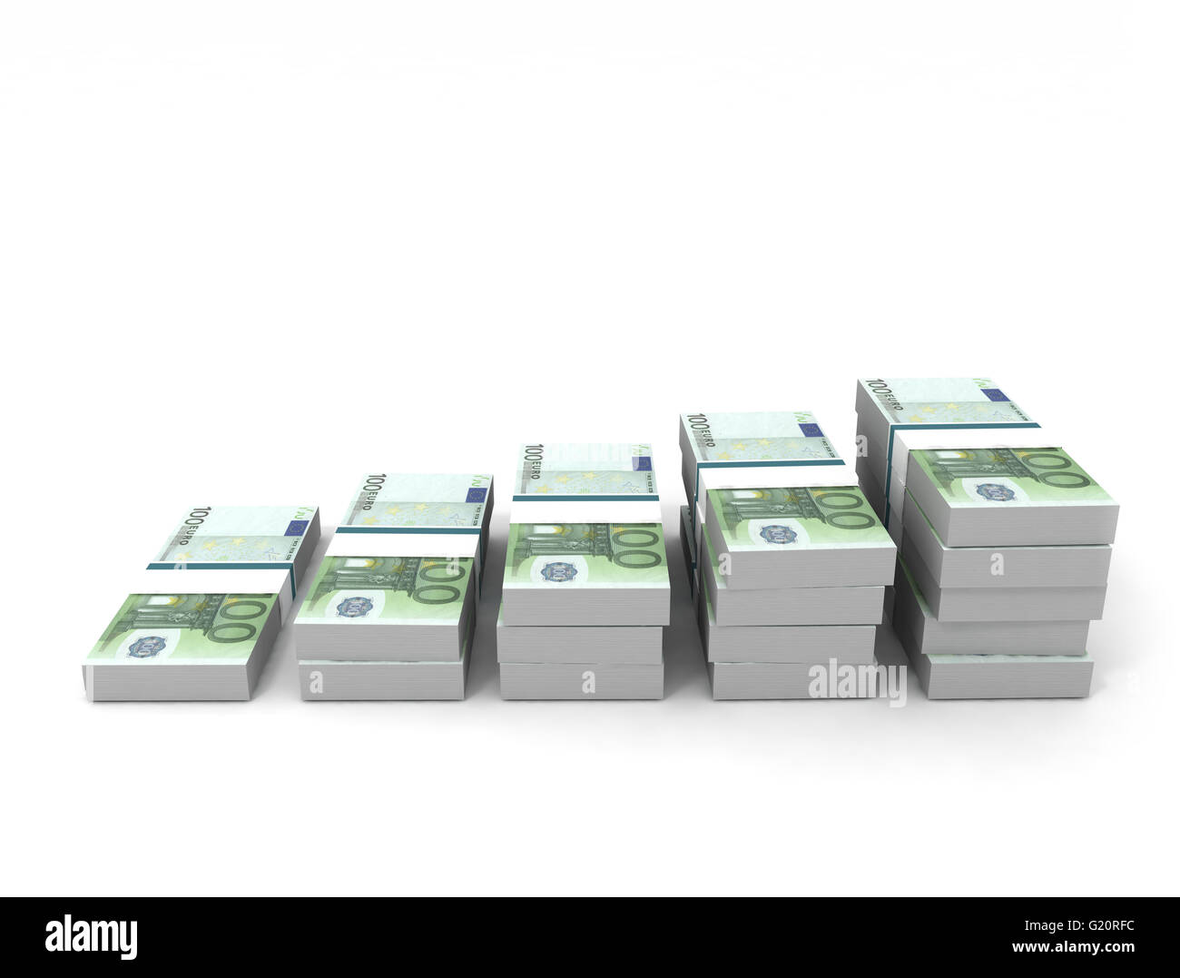 Bar graph chart. Euro banknotes isolated on white background Stock ...