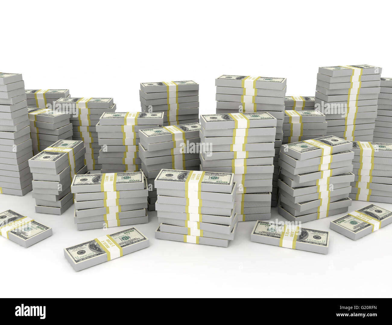 Dollar banknotes stack, over white background Stock Photo - Alamy