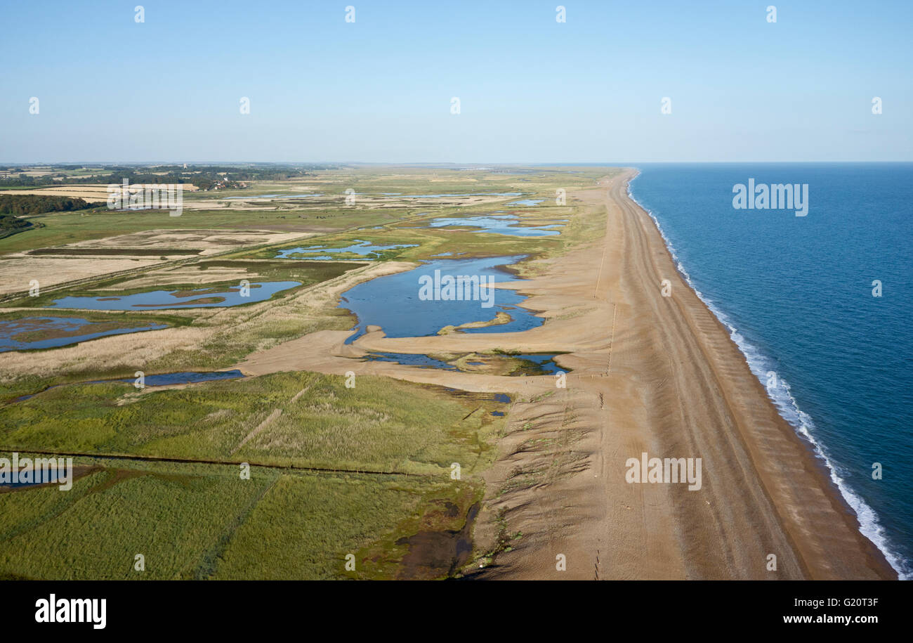 Aerial view looking west across Salthouse and Cley Marshes (village of ...
