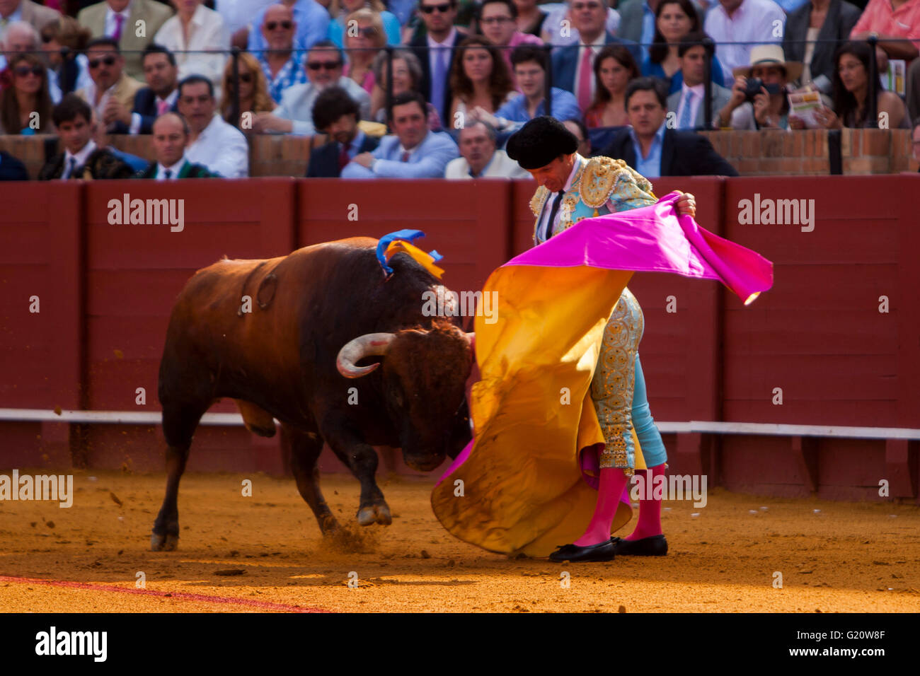 Bullfighter Manuel Diaz "El Cordobes" performs a capote pass during a ...