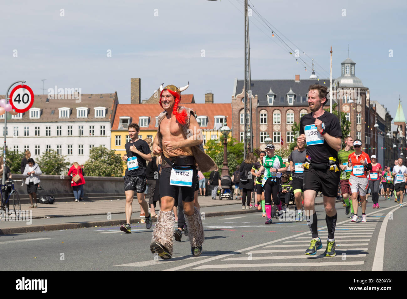 Copenhagen, Denmark - May 22, 2016: A runner dressed as a viking at the ...