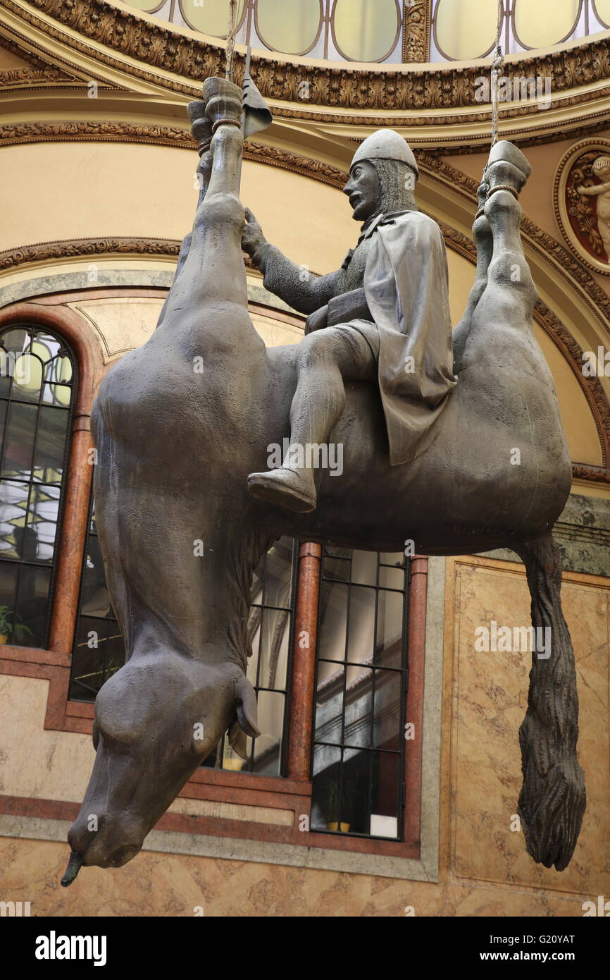 A David Cerny sculpture of a suspended horse in Prague Stock Photo - Alamy
