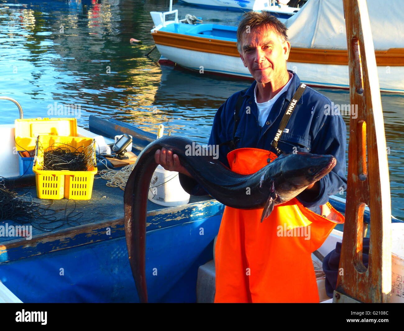 Fisherman holds freshly caught eel Stock Photo - Alamy