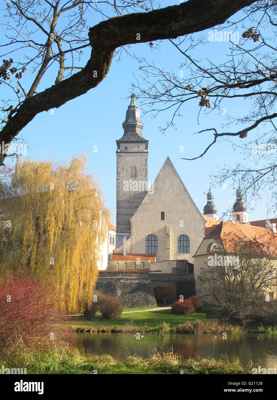 Telc castle viewed from castle garden, Southern Moravia, Czech Republic ...