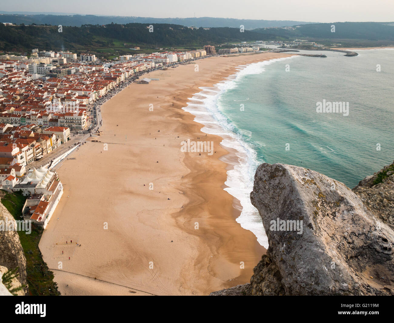 General view of Nazare beach from the top of the cliffs Stock Photo - Alamy