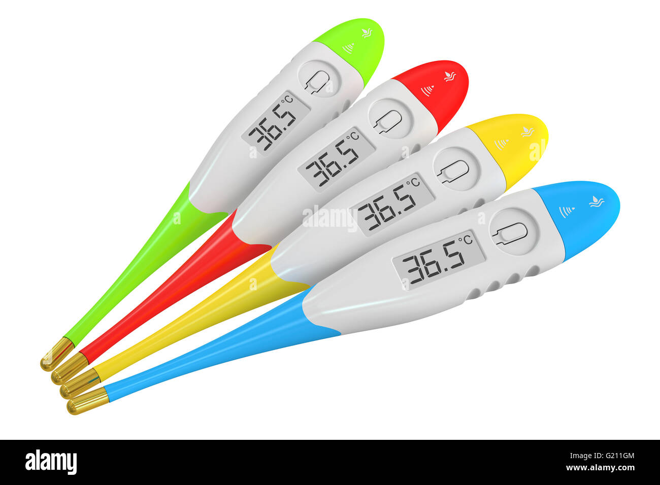 set of digital electronic thermometers, 3D rendering isolated on white ...