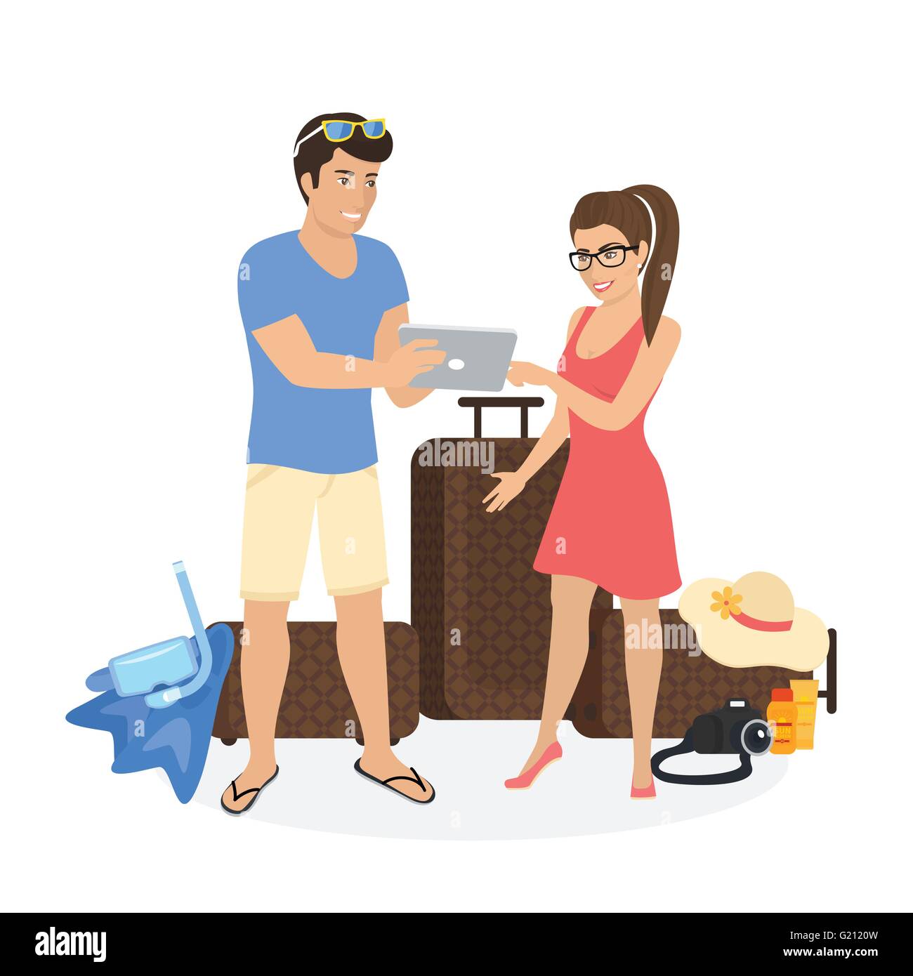 Man woman standing tablet Stock Vector Images - Alamy