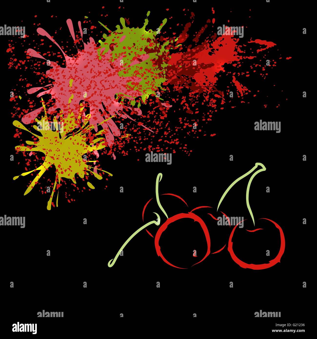 Colored outline of cherry with blots, vector illustration Stock Vector ...