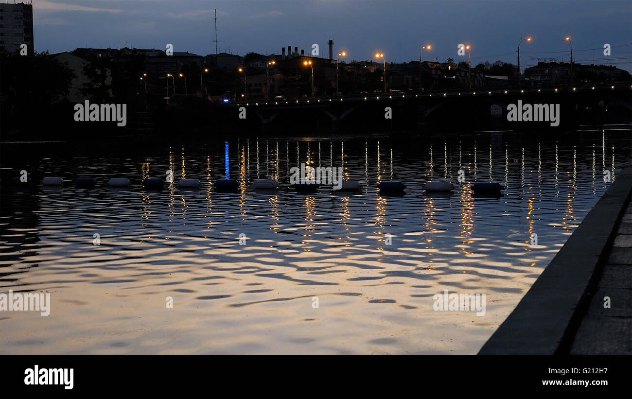 Bridge on the river with beautiful lights at night Stock Photo - Alamy