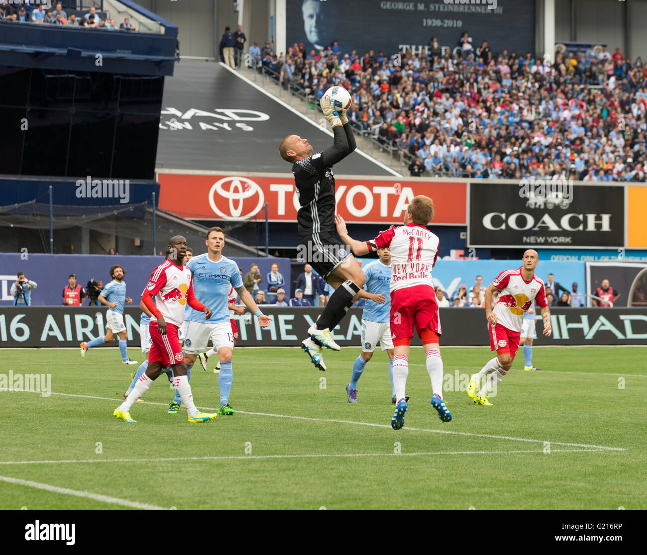 New York, USA. 21st May, 2016. Goalkeeper Josh Saunders of NYC FC saves ...