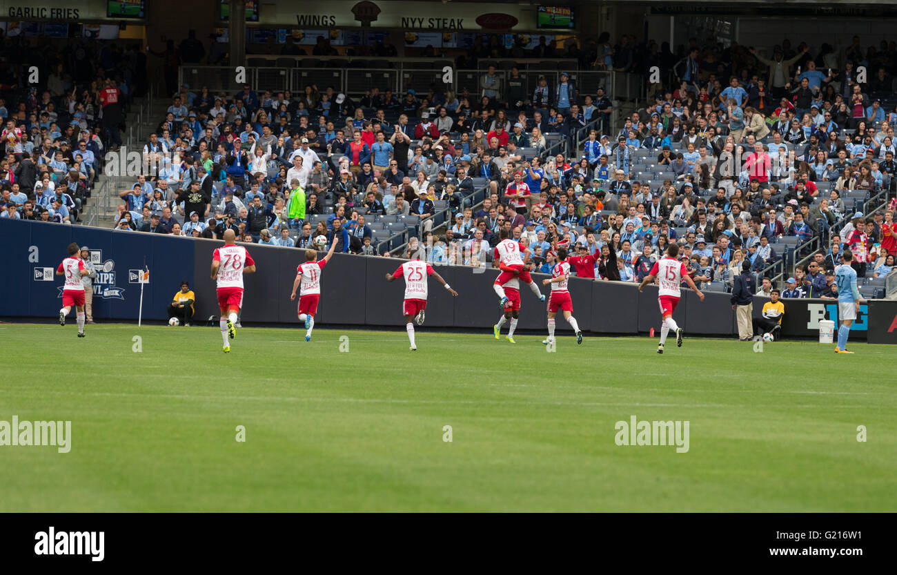 New York, USA. 21st May, 2016. Red Bulls team celebrates goal by Alex ...