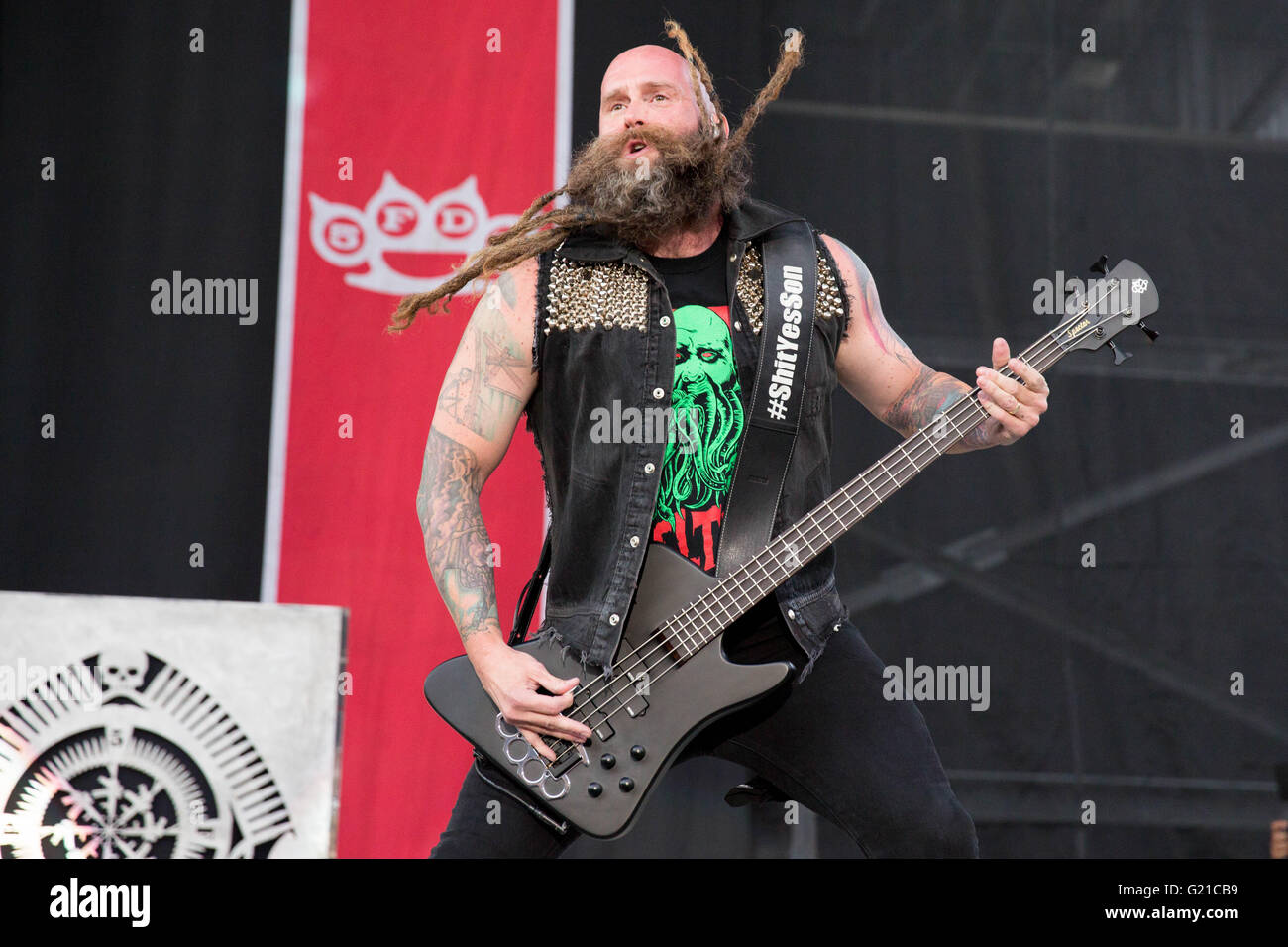 Columbus, Ohio, USA. 21st May, 2016. Bassist CHRIS KAEL of Five Finger ...