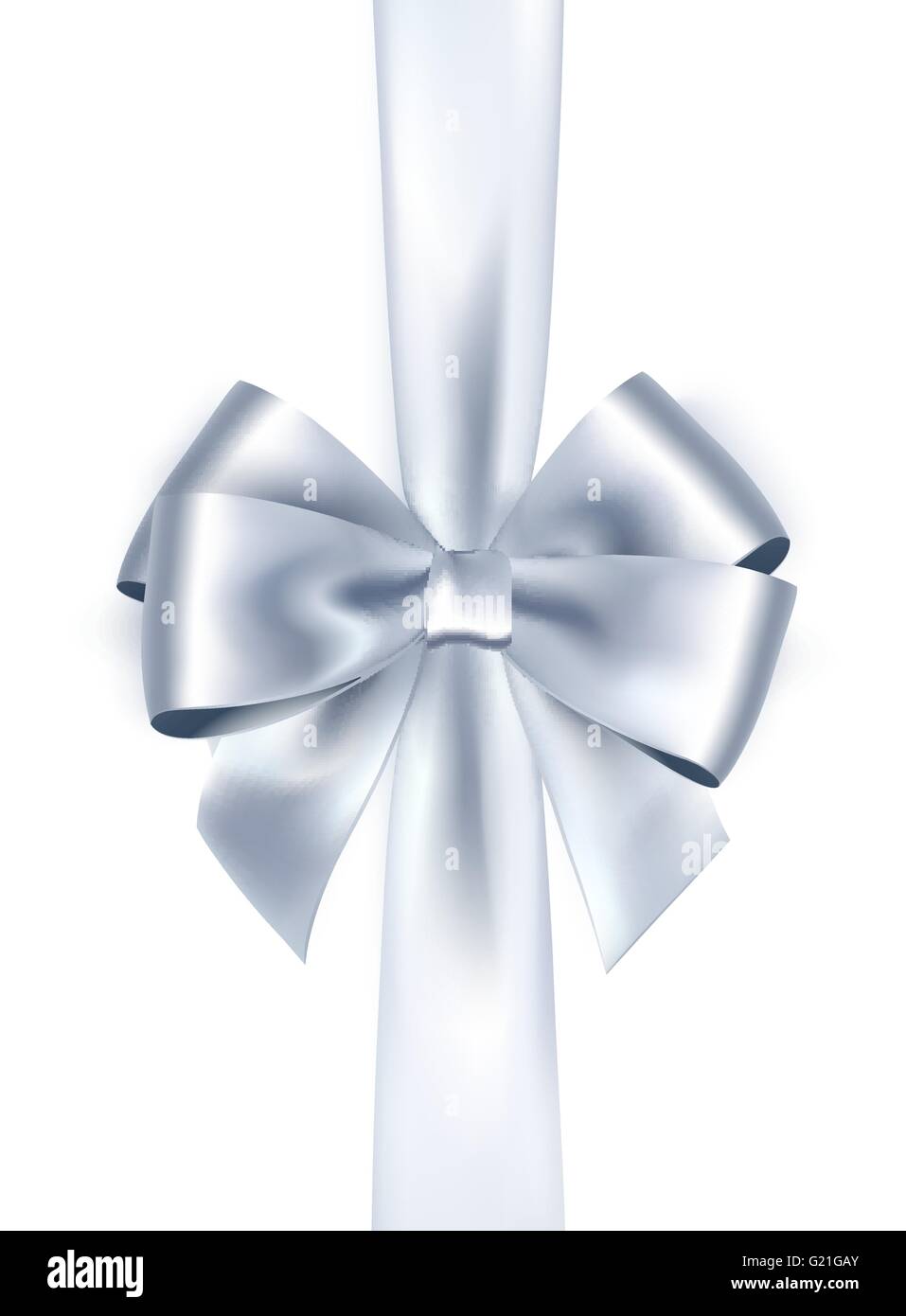 Shiny white satin ribbon on white background. Vector silver bow and ...
