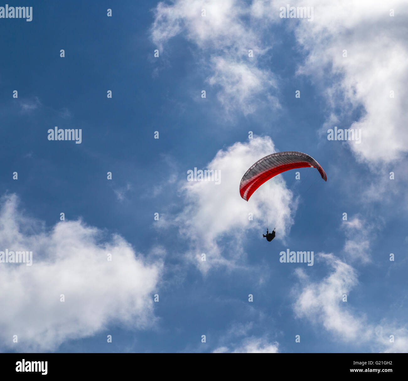 Pilot flying a paraglider at Parlick Pike, Ribble Valley, Lancashire ...
