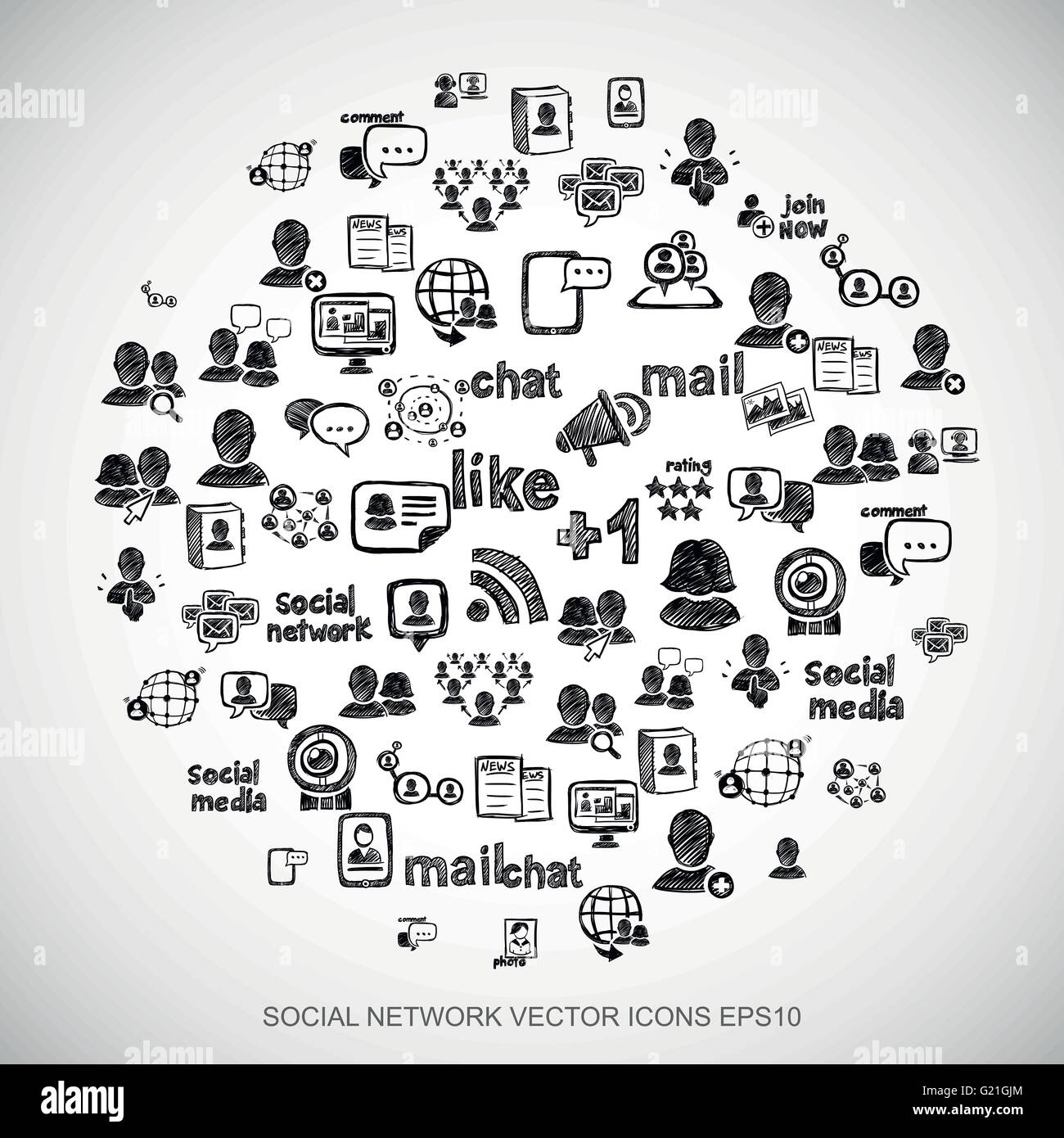 Black doodles Hand Drawn Social Network Icons set on White. EPS10 ...