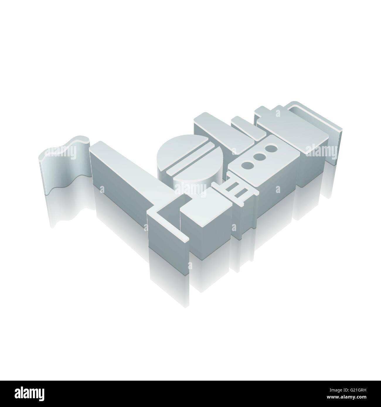 Industry icon: 3d metallic Oil And Gas Indusry with reflection, vector ...