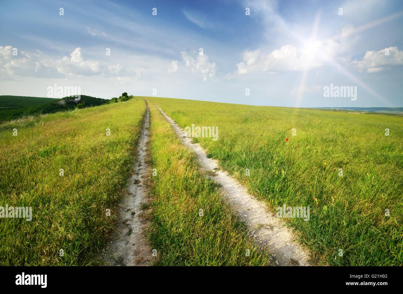 Road lane and deep blue sky. Nature design Stock Photo - Alamy