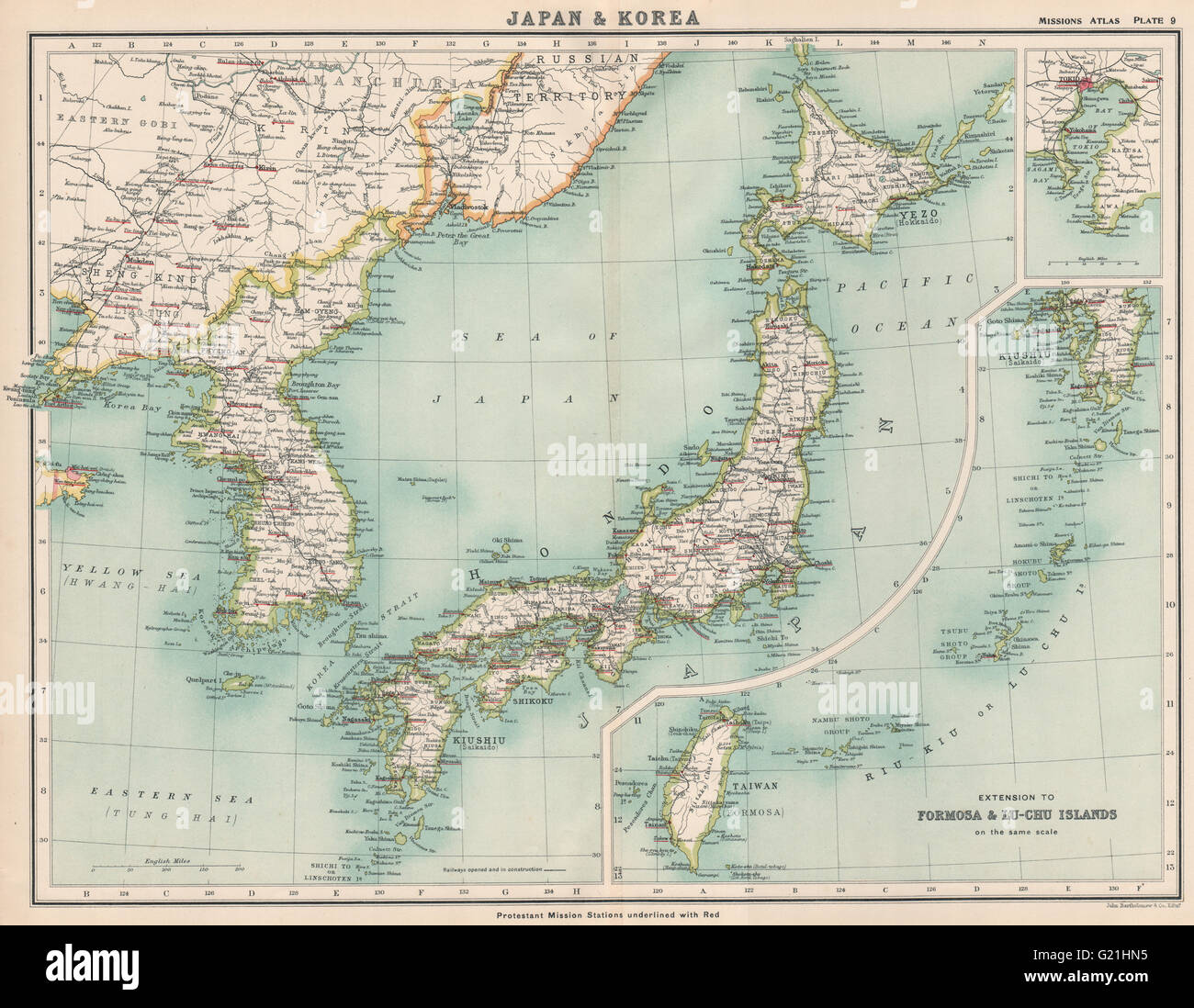 JAPAN & KOREA PROTESTANT MISSION STATIONS. Christian Missionary work ...