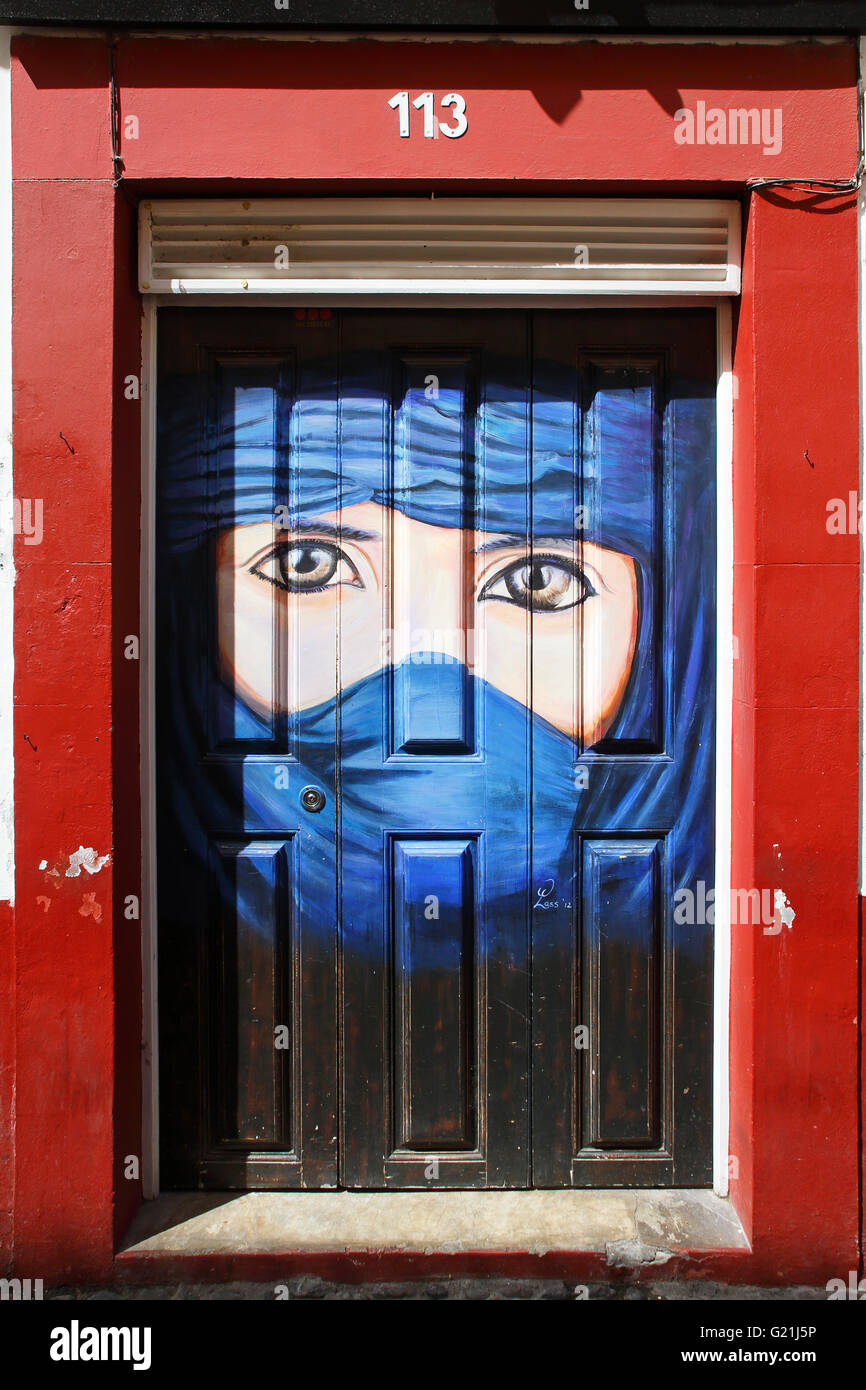 Veiled Woman, street art, Portrait, artistically painted door ...