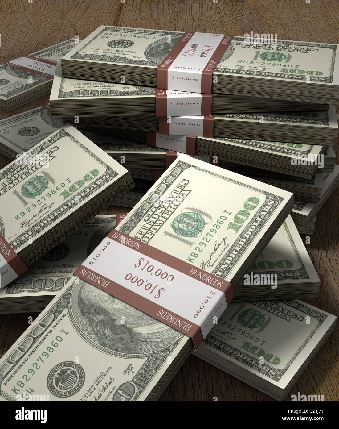 Bundled hundred dollar bills, money stacks, computer graphics Stock ...