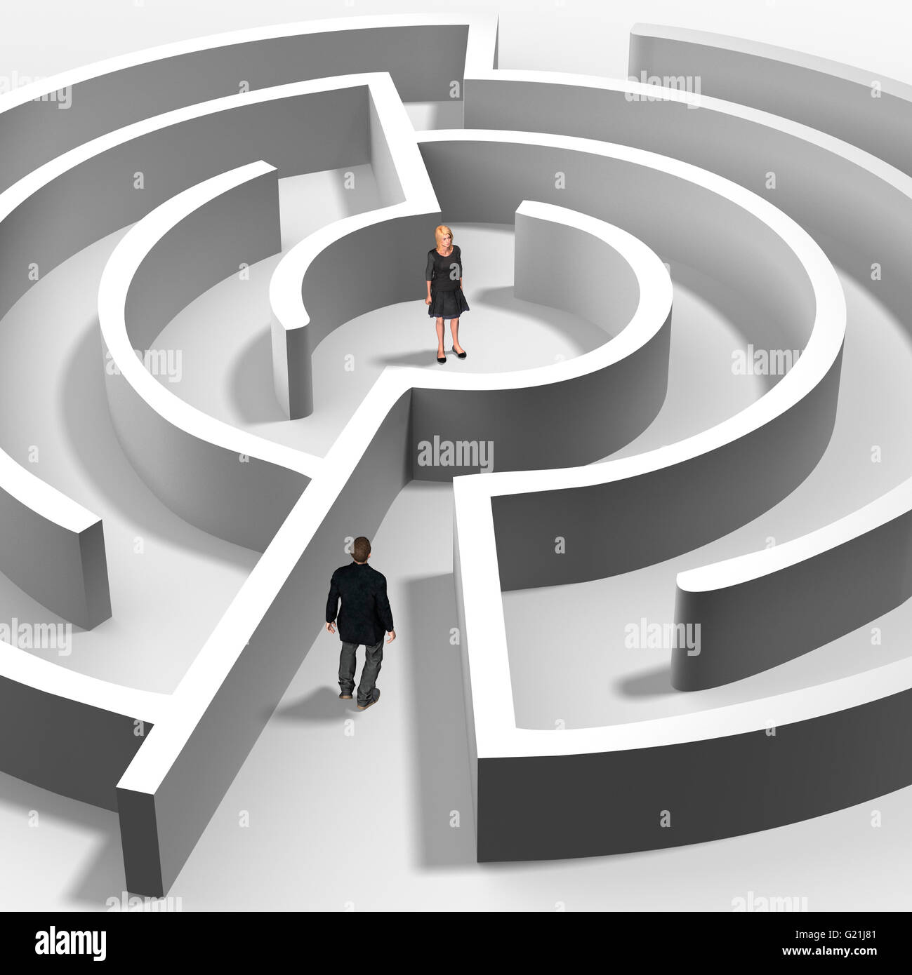 Man and woman in the labyrinth, symbolic image, computer graphics Stock ...