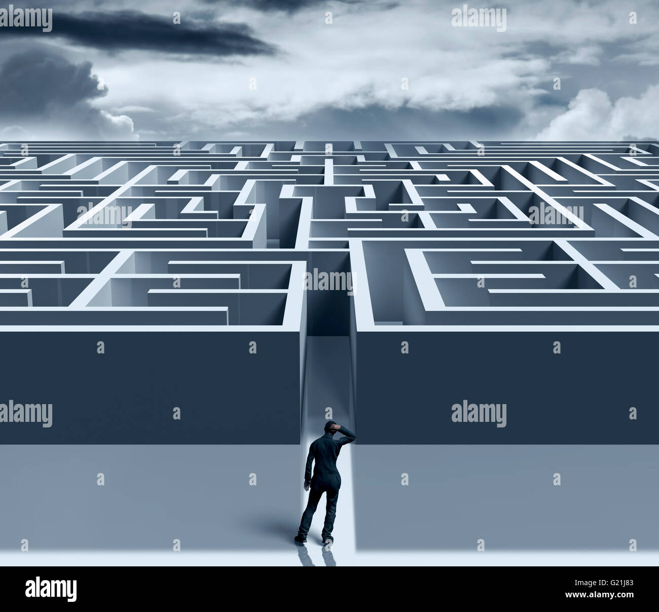 Man in front of labyrinth, symbolic image, computer graphics Stock ...
