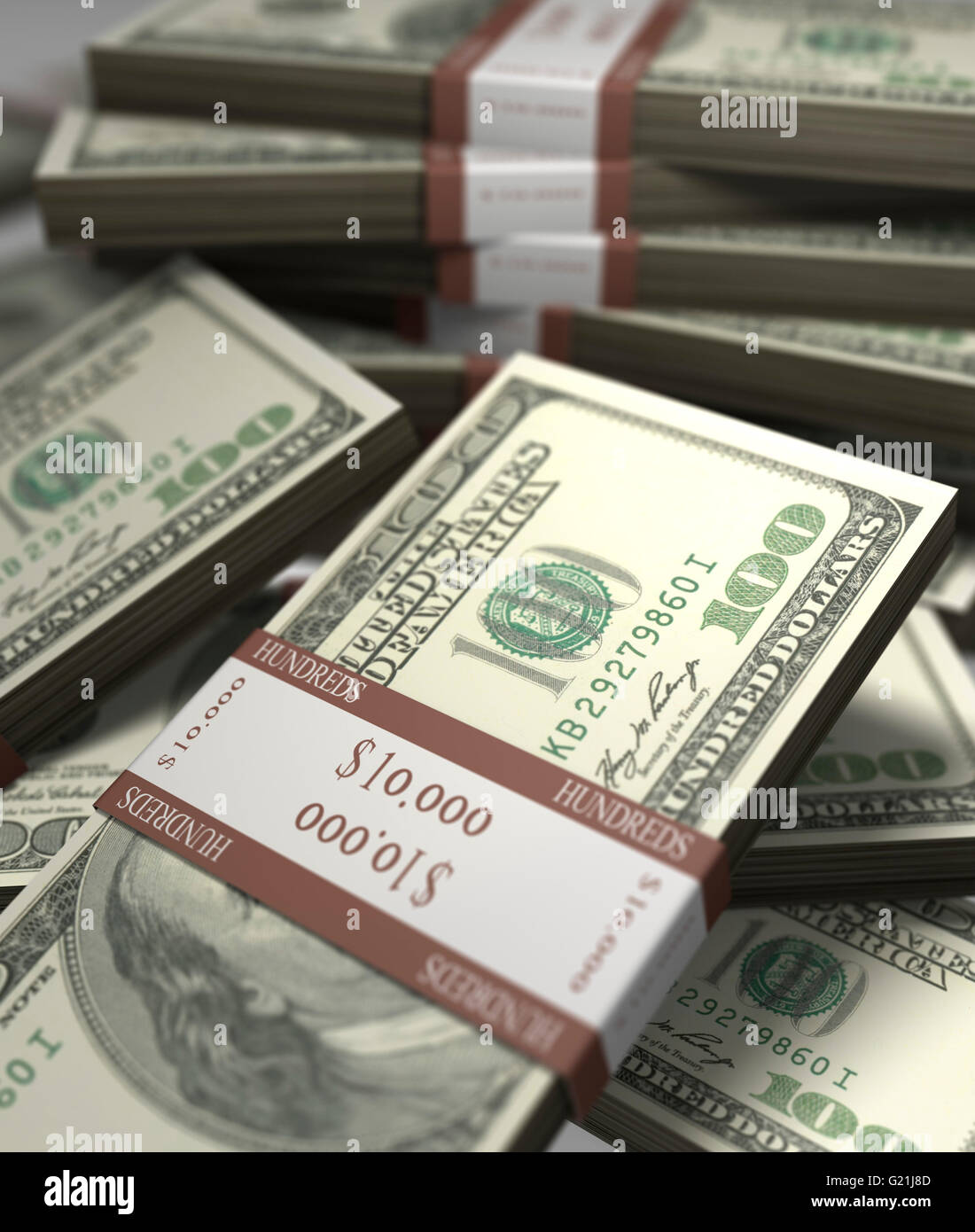 Bundled hundred dollar bills, money stacks, computer graphics Stock ...