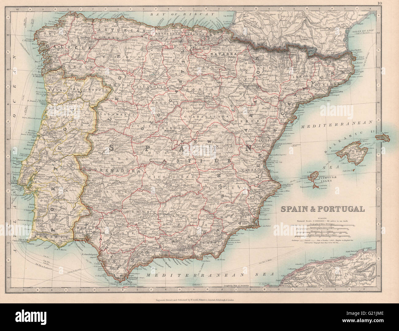 SPAIN & PORTUGAL showing Napoleonic battlefields & dates. JOHNSTON ...
