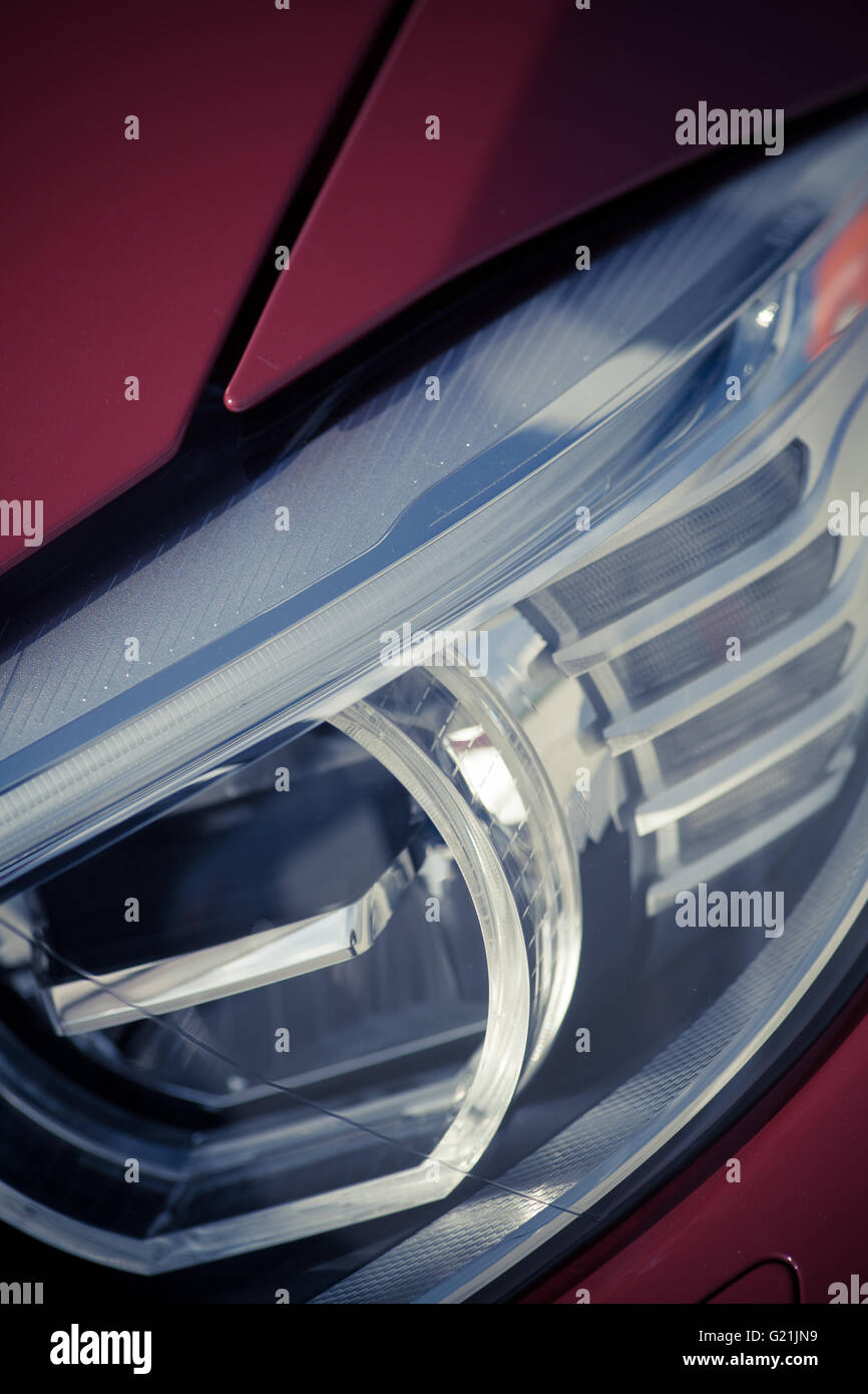 Detail on one of the LED headlights of a car Stock Photo - Alamy