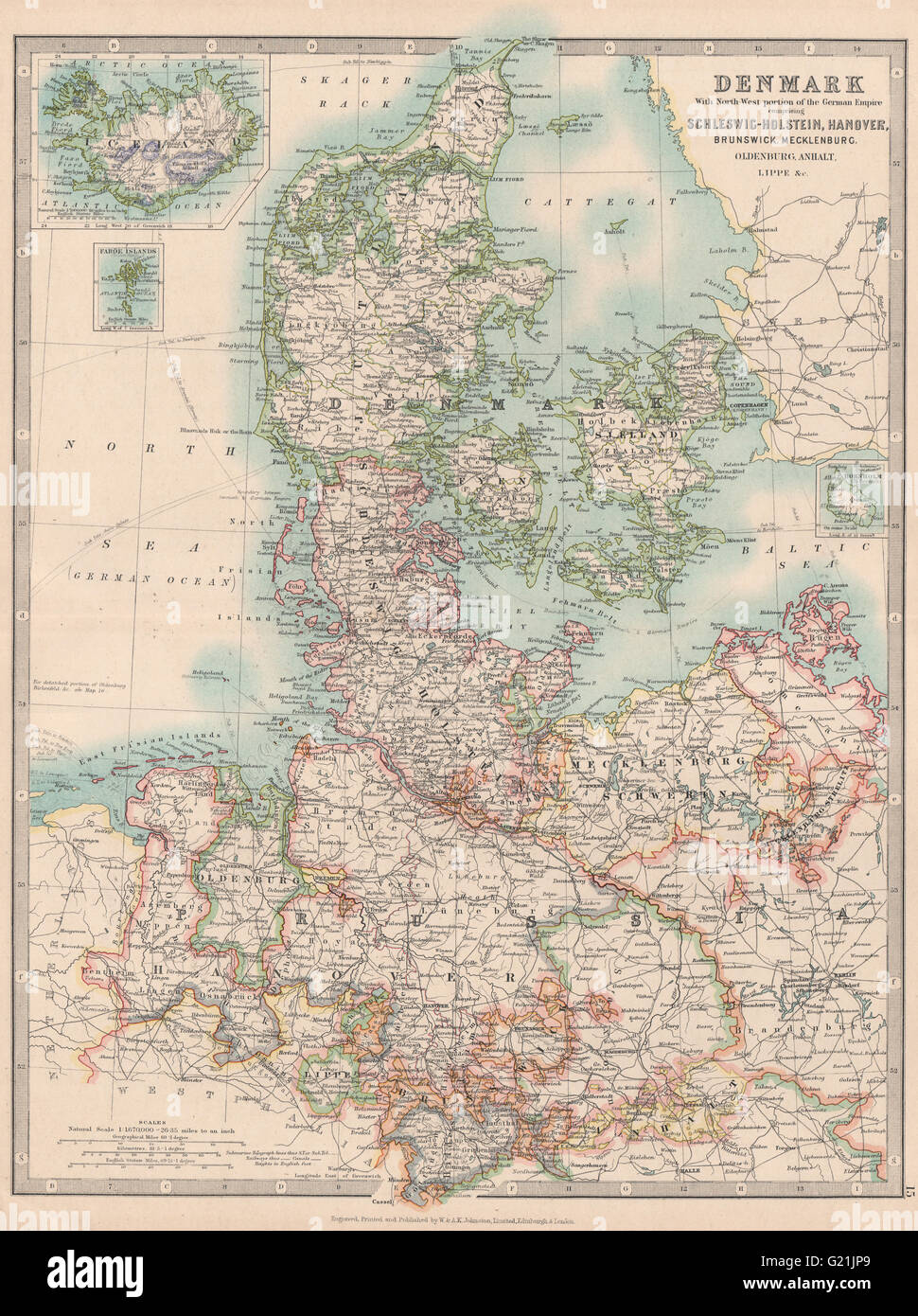 DENMARK & NORTHERN GERMANY. Schleswig-Holstein Hanover. JOHNSTON, 1912 ...