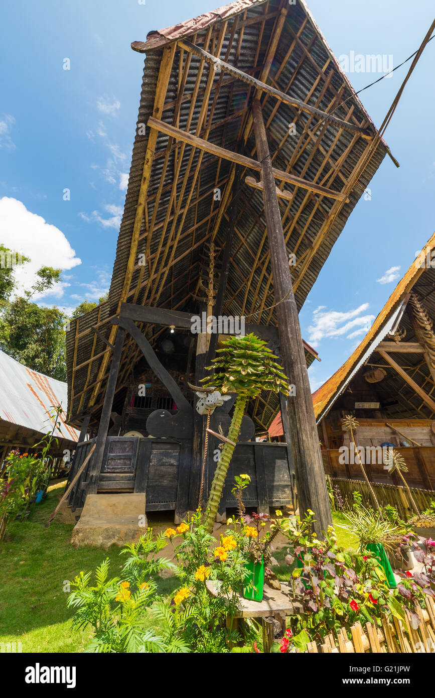 Outstanding and unique local architecture, wooden buildings with boat ...
