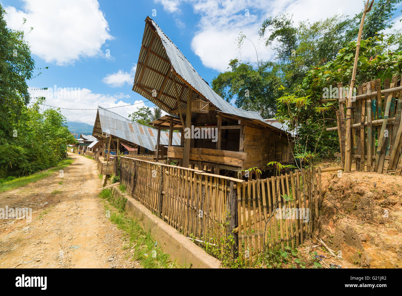 Outstanding and unique local architecture, wooden buildings with boat ...