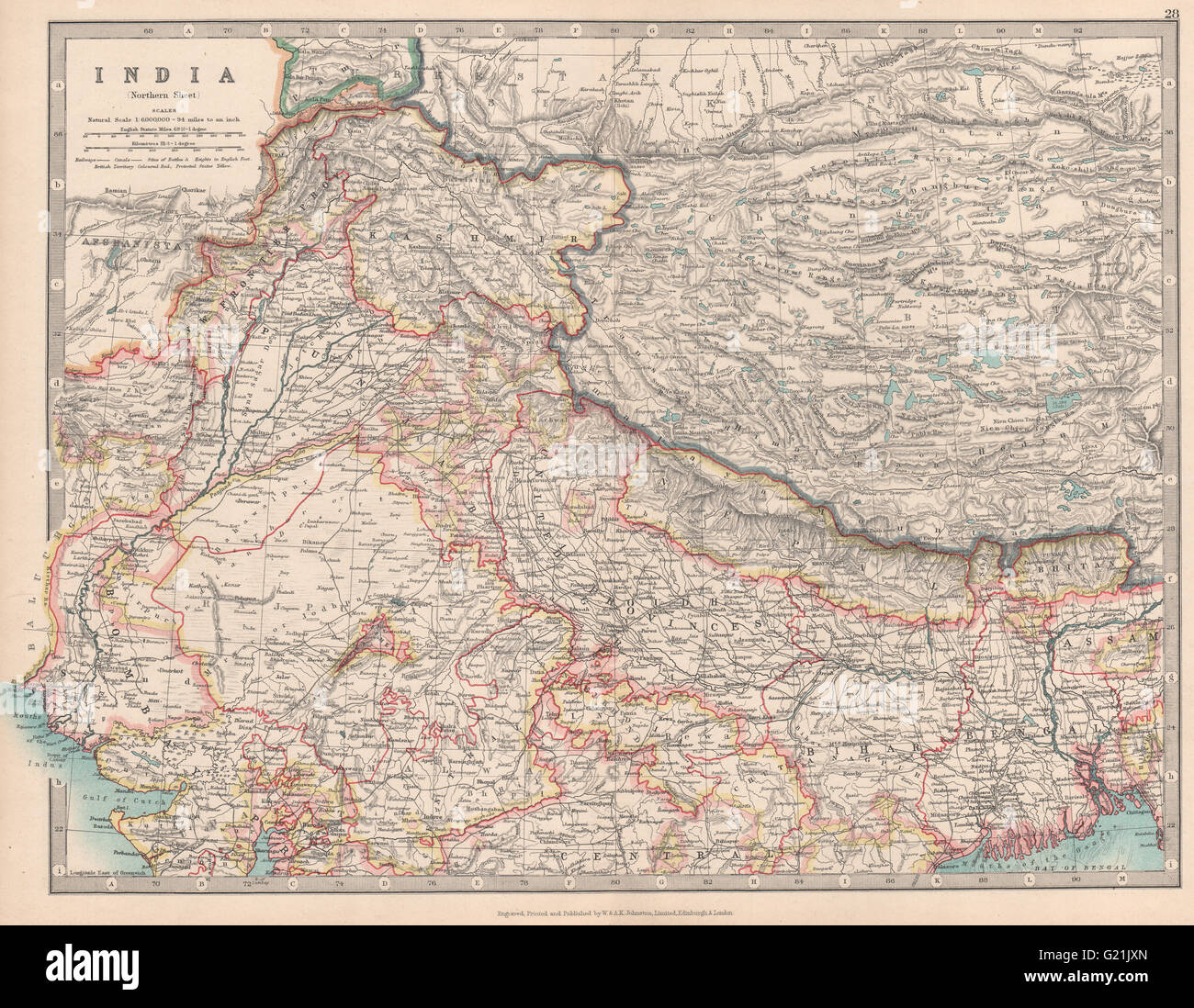 NORTH BRITISH INDIA showing battlefields & dates. Nepal Tibet. JOHNSTON ...