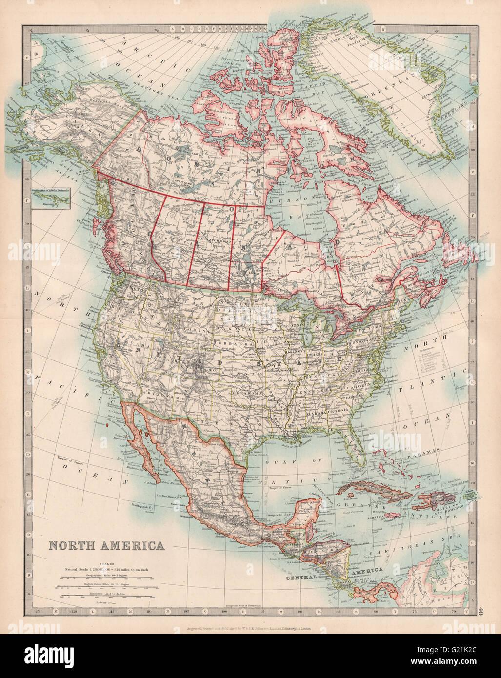 NORTH AMERICA. United States Canada Mexico. Railways. JOHNSTON, 1912 ...